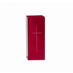 SQ. PLASTIC RUBY CANDLE HOLDER 4"x10"x4"